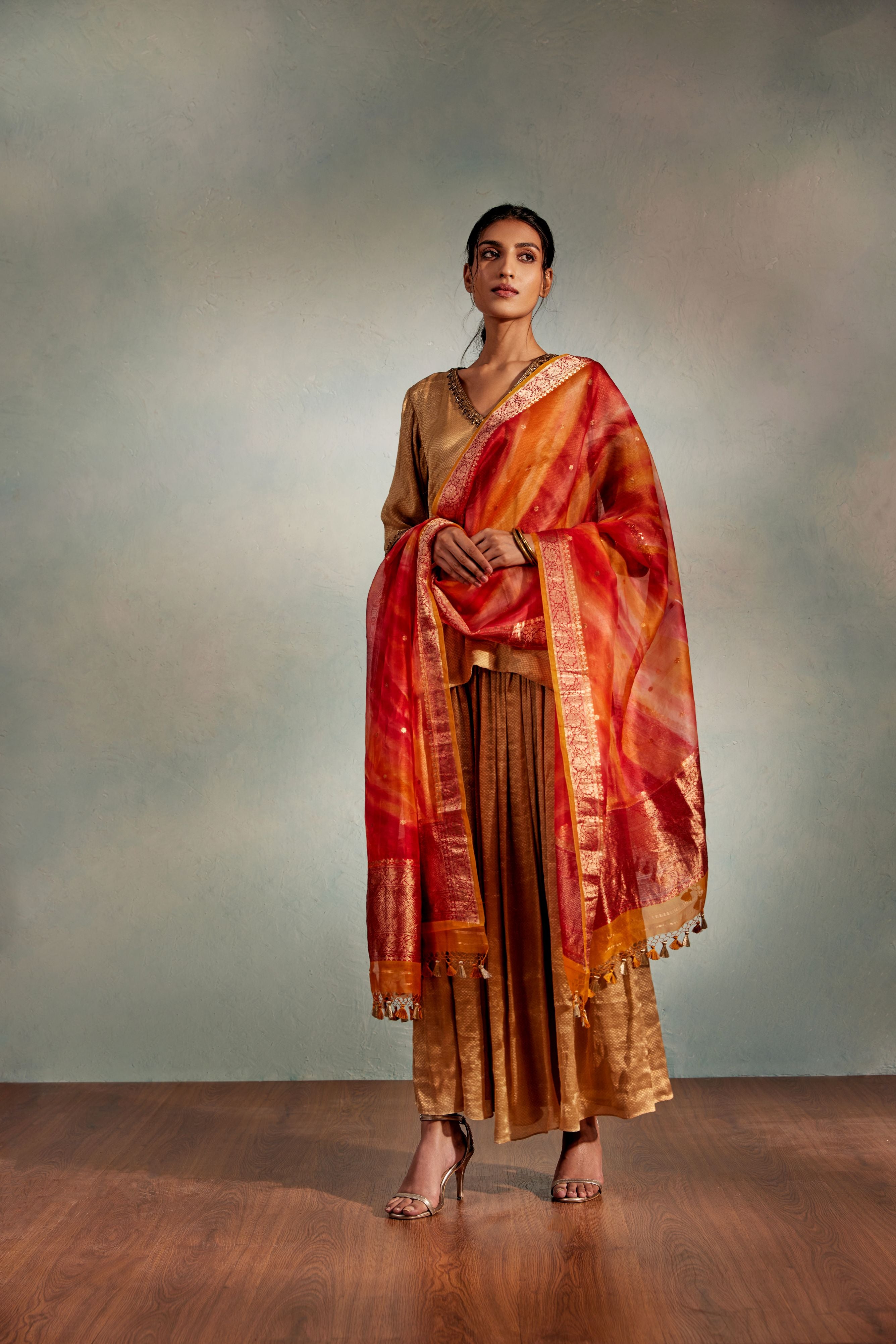 Red Organza Benarasi Dupatta – Roliana