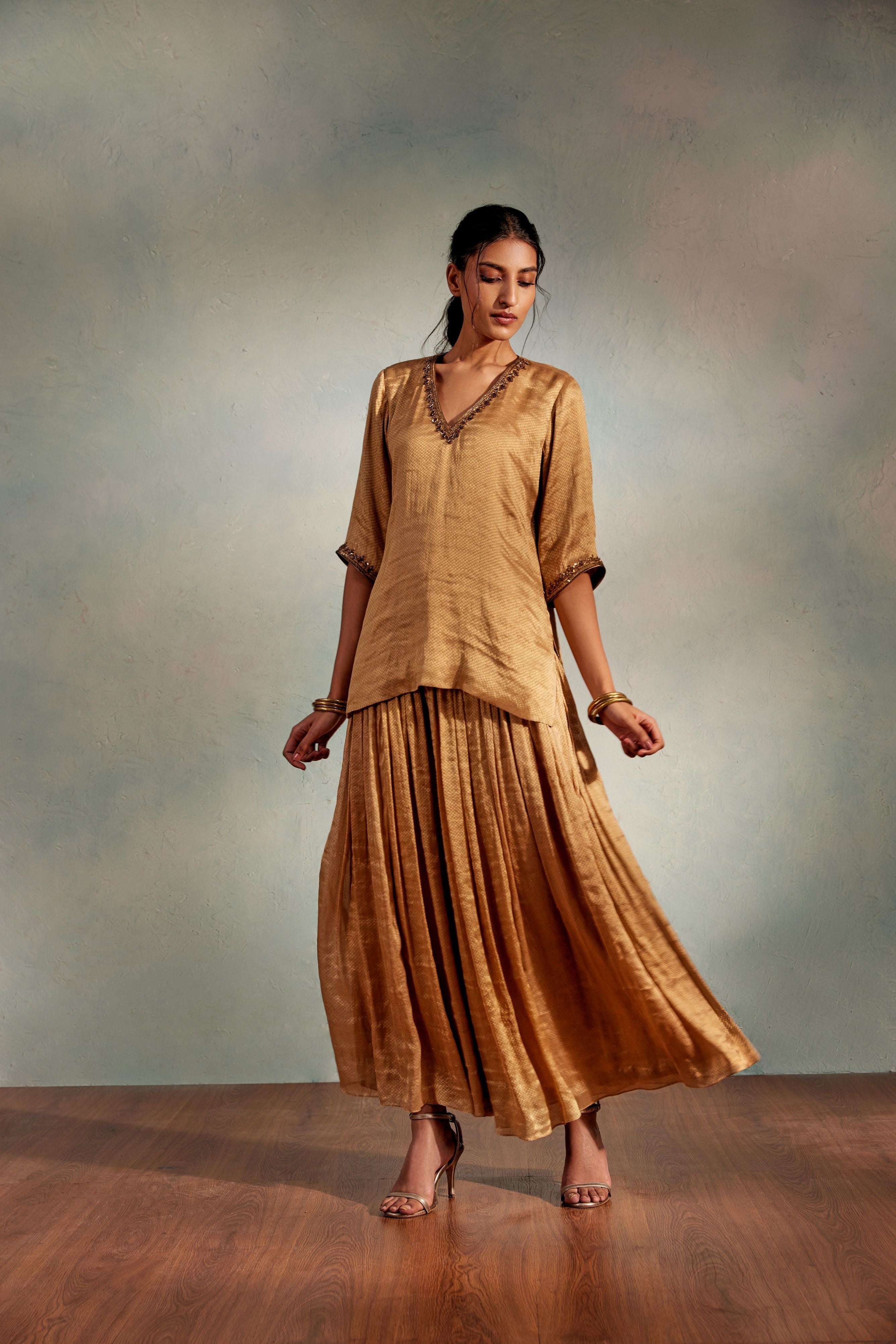 Cosmo Gold Sharara Co-Ord Set – Roliana