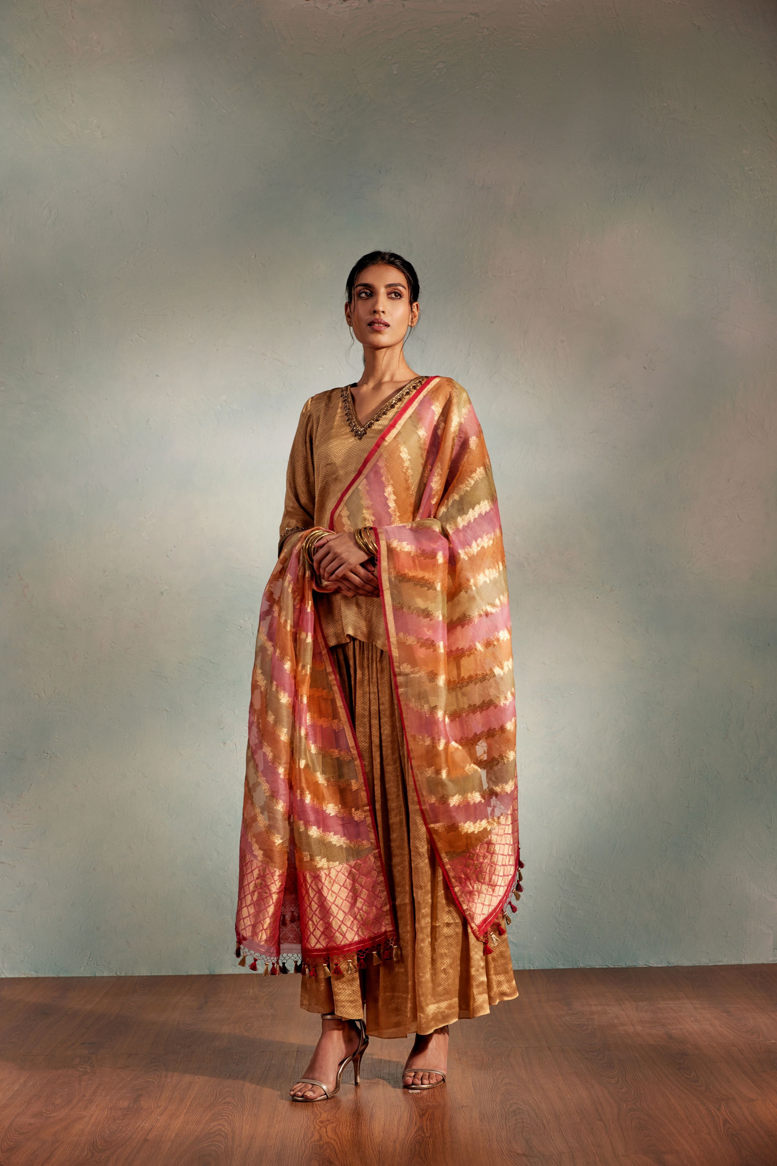 Pastel Rangkat Organza Benarasi Dupatta – Roliana