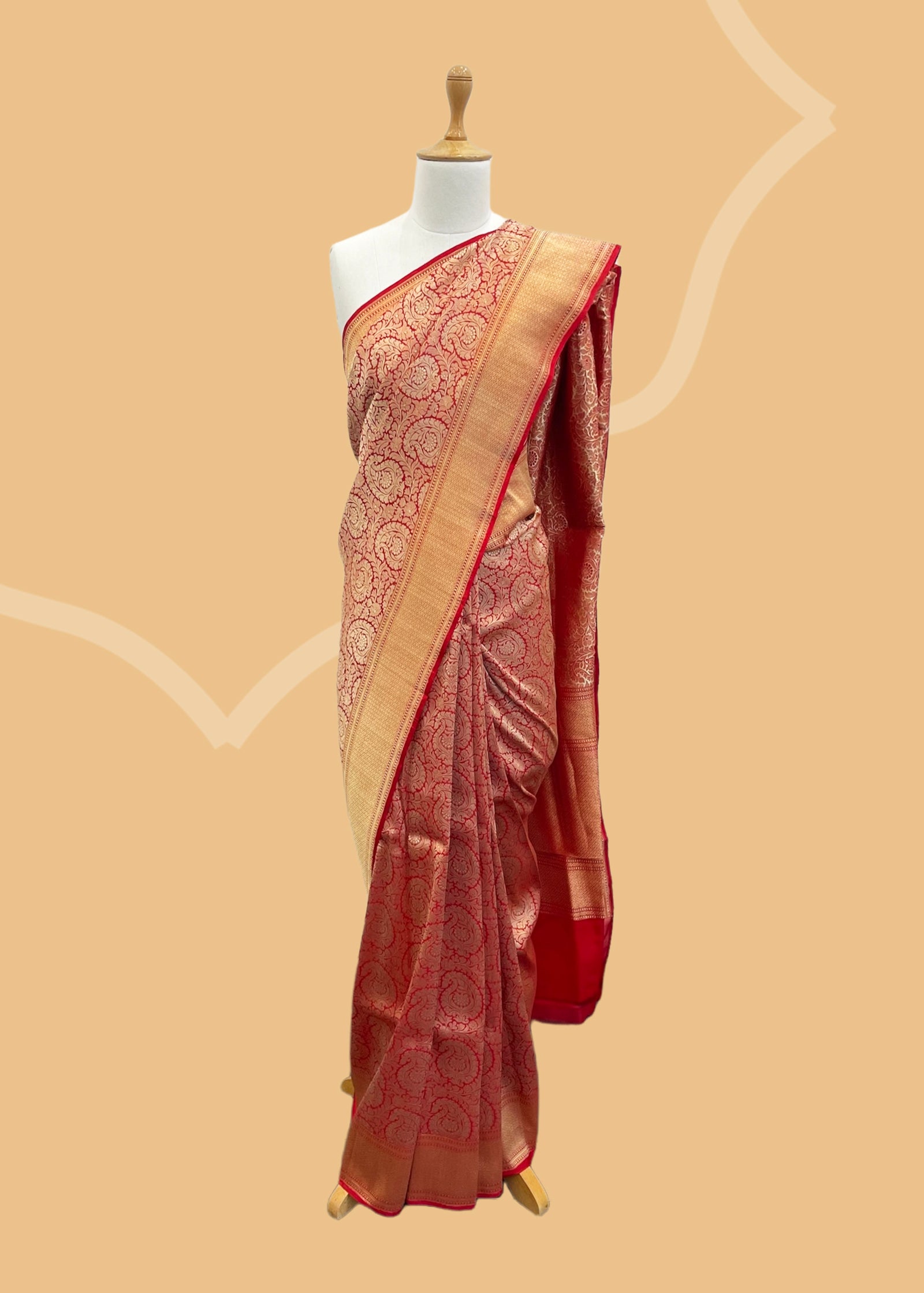 Priyadarshani Brocade Red Jaal Saree – Roliana