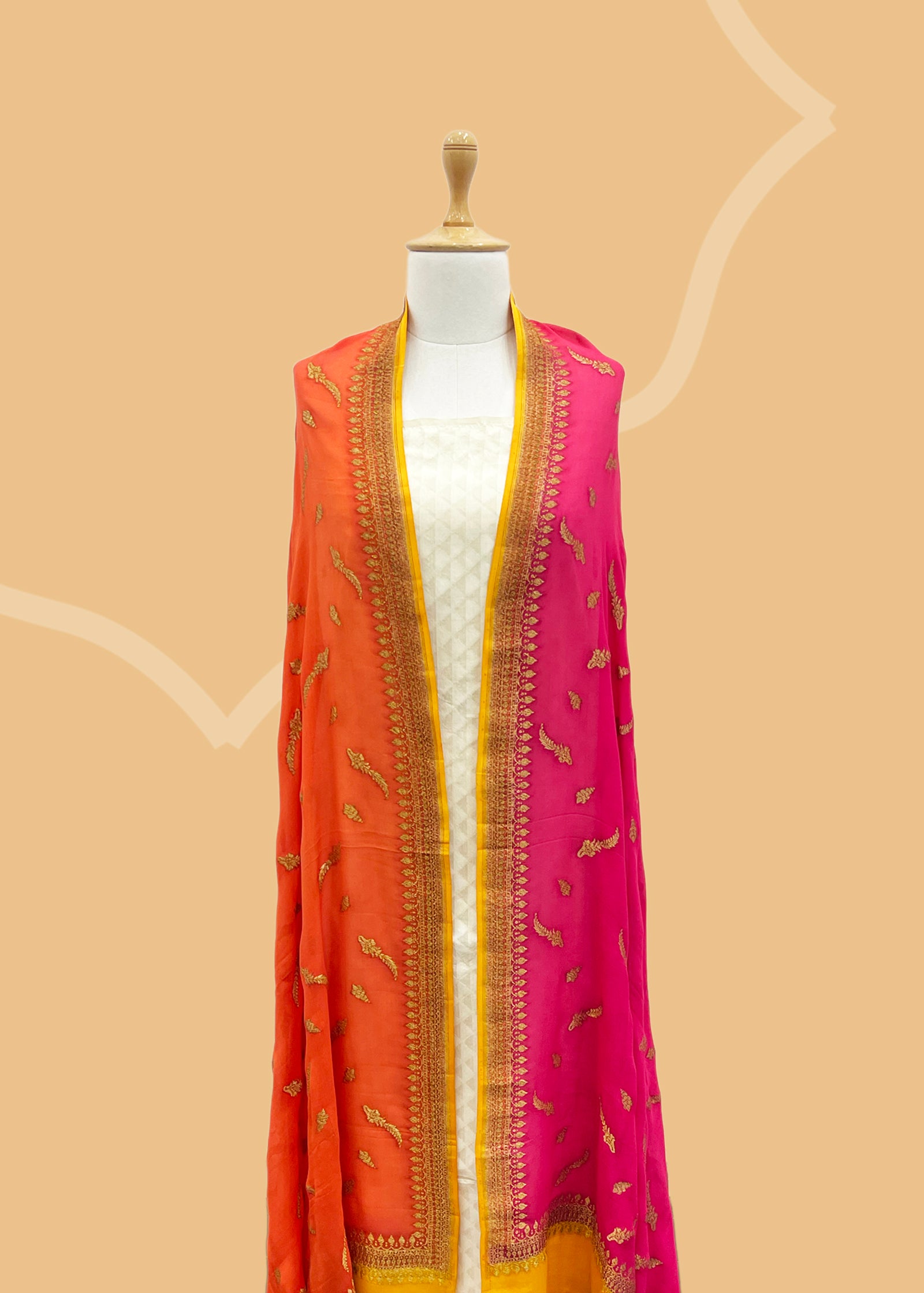 Pink Benarasi Georgette Dupatta – Roliana