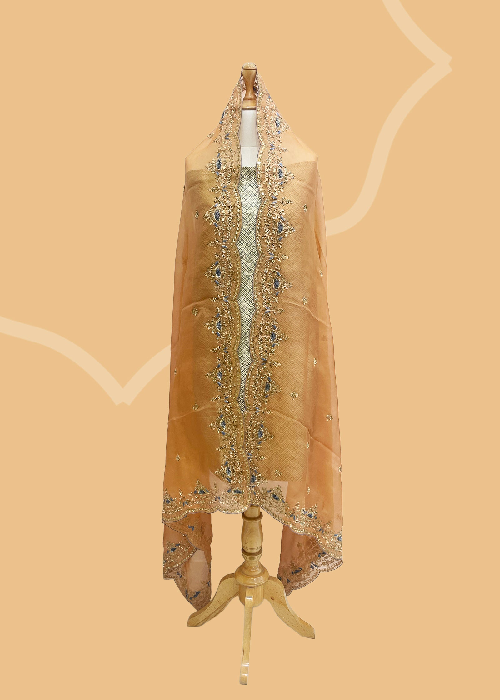 Peach Organza Benarasi Dupatta – Roliana